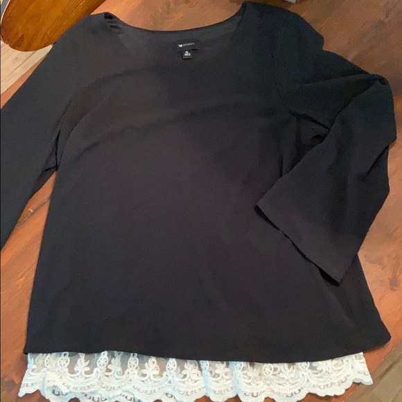 AB Studio | Tops | Ab Studio Black Top With Lace Hem | Poshmark